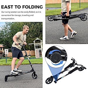 AODI 3 Wheel Foldable Scooter Swing Scooter Tri Slider Kick Wiggle Scooters Push Drifting with Adjustable Handle for Boys/Girl/Adult Age 8 Years Old and Up