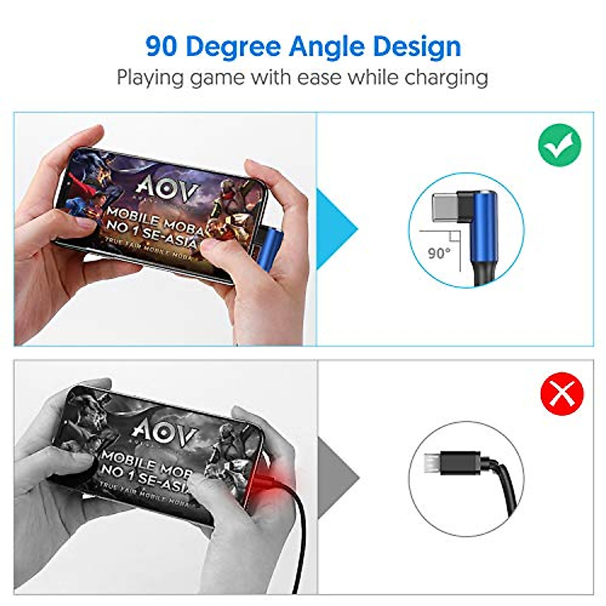 USB Type C Cable 90 Degree [2Pack 6.6FT], Right Angled USB A to C Charger Cable for Samsung Phones and Tablets, Google Pixel, LG and More – 3A Quick Charging Cable & Fast Data Sync Transfer