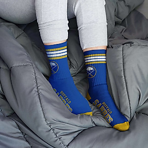 For Bare Feet NHL Buffalo Sabres 4 Stripe Deuce Crew Sock Team Color LARGE