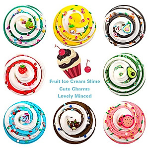 Butter Fruit Slime Kit for Girls 8 Pack, Stretchy and Non-Sticky, Slime Party Favors for Kids, with Strawberry Cherry Slime Cute Charms etc, Stress Relief Putty Toys for Kids, Cute Stuff for Girls