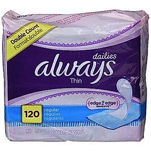 Always Dailies Regular Thin Unscented Pantiliners, 120 ct (Pack of 2)