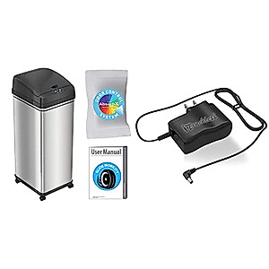 iTouchless Rolling 13 Gallon Sensor Trash Can with Wheels and Odor Control System & AC Power Adapter for Automatic Sensor Trash Cans, Official and Manufacturer Certified, UL Listed, Energy Saving