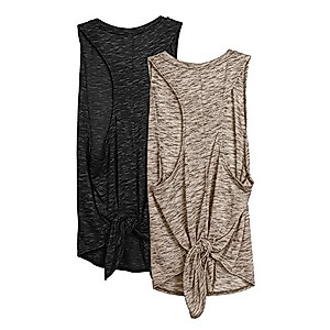 icyzone Workout Tank Top for Women - Tie Back Activewear Exercise Athletic Yoga Tops Running Gym Shirts(Pack of 2) (S, Black/Latte)