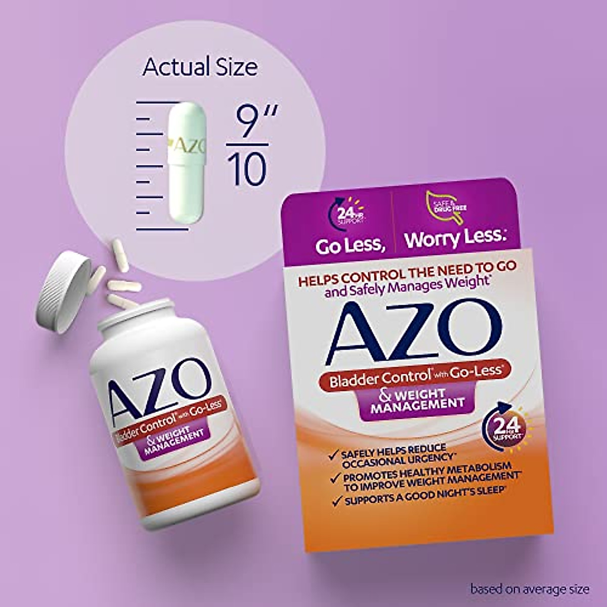 AZO Bladder Control with Go-Less® & Weight Management Dietary Supplement | Helps Reduce Occasional Urgency* | Promotes Healthy Metabolism* | Supports a Good Night’s Sleep* | 48 Capsules
