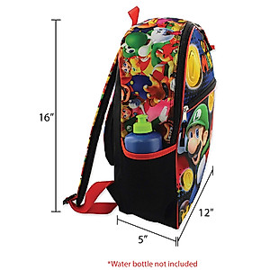 Super Mario Boys Girls 5 piece Backpack Lunch and Snack Bag School Set (One Size, Multicolor)