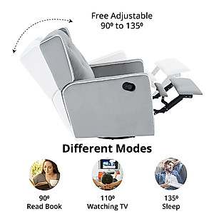 Bond with Your Baby, Relax in Style with Odelia 360° Swivel Glider Rocker Recliner, Nursery Chair with Manual Puller, Plush Cushioning, Soothing Rocking Motion with Microfiber Fabric - Light Gray