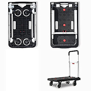 Generic Hand Truck Platform Truck with Plastic Panel Adjustable Handle for Baggage Parcel Moving Transport Foldable Hand and Wheels Push Cart Utility Cart (Color : Black)