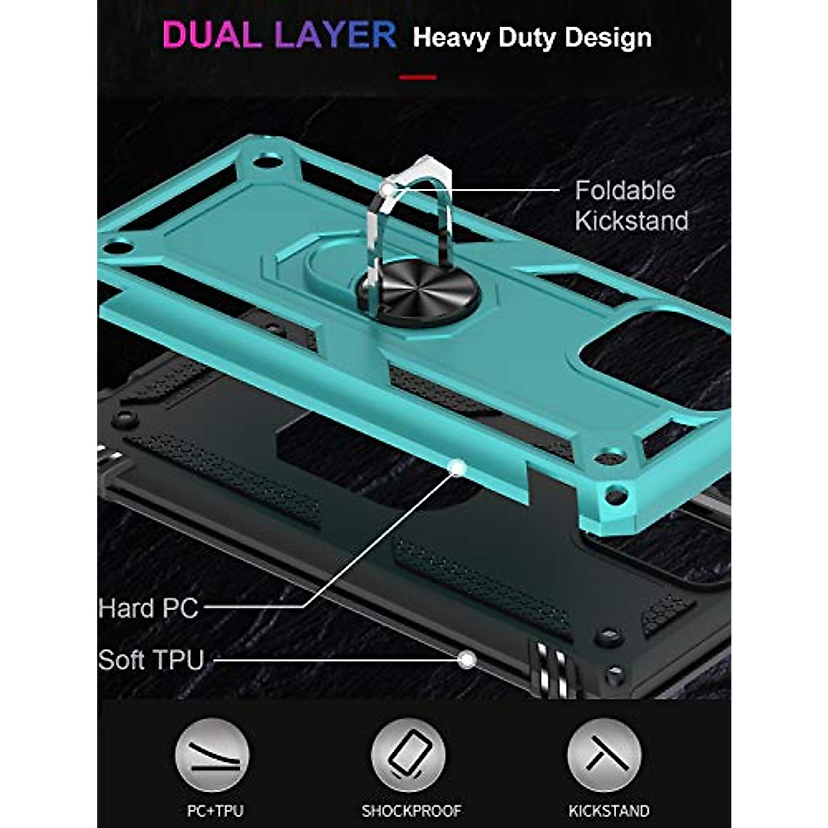 LUMARKE Galaxy A51 5G Case,Pass 16ft. Drop Tested Military Grade Cover with Magnetic Ring Kickstand Compatible with Car Mount Holder,Protective Phone Case for Samsung Galaxy A51 5G Teal