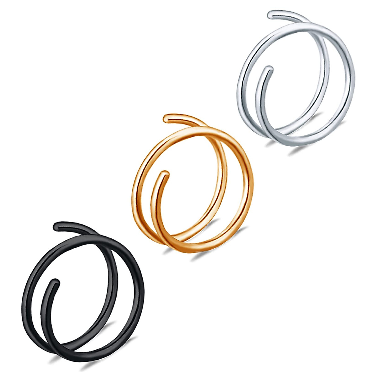 Tanreeqee Nose Rings Hoops Double Nose Ring for Single Piercing Double Nose Hoop Spiral Nose Ring Hypoallergenic Stainless Steel Nose Rings for Women Men（3 pcs A
