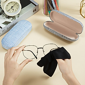 Chumia 12 Pcs Hard Shell Eye Glasses Cases Multi Unisex Glasses Case Back to School Supplies Linen Fabrics Eyeglasses Case Sunglasses Portable Glasses Protector with Eyeglass Cloth for Men Women