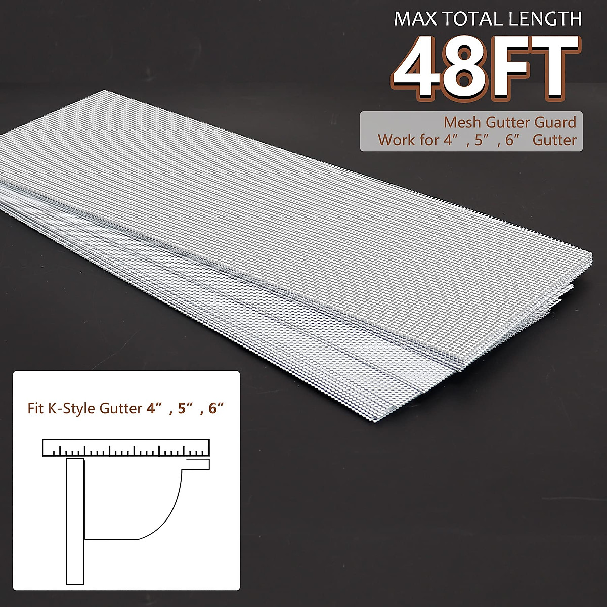 BJADE'S Stainless Steel Mesh Gutter Guard Cover,Leaf Protection,DIY Work for 6'',5'',4''System,Prevents Roof Clogged Downspouts,48ft