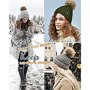 FURTALK Womens Beanie Satin Lined Knitted Beanie with Pom Winter Hats for Women (Grey)