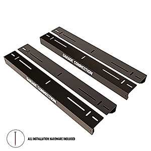 Overhead Garage Storage Bin Rack - Ceiling Bracket for Holding Gallon Tote - Organization Steel Black Shelving and Track (2 Pack)