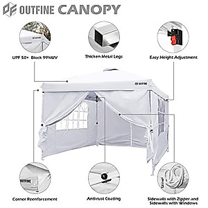 OUTFINE Canopy 10'x10' Pop Up Commercial Instant Gazebo Tent, Fully Waterproof, Outdoor Party Canopies with 4 Removable Sidewalls, Stakes x8, Ropes x4 (White, 10*10FT)