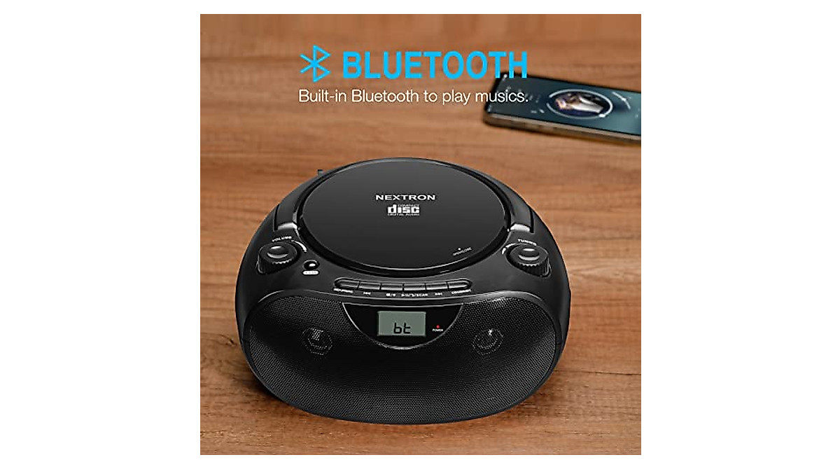 Nextron Portable Bluetooth CD Player Boombox with AM/FM Radio, USB, AUX ...
