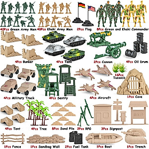 Divwa Army Men Toys for Boys 8-12, Military Soldier Army Base 160 Pcs Set Including WW2 Khaki Green Plastic Army Men Figure and Accessories with Handbag for Kid Boy Toddler Age 6-12 8-12