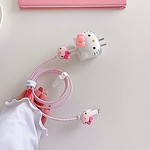 Tospania DIY Cable Protector Charger Wire Saver - Data Cable18W/20W USB-C Charger Line Protector-Compatible with iPhone 11 12 13 14 Pro Max (Pink Kitty)