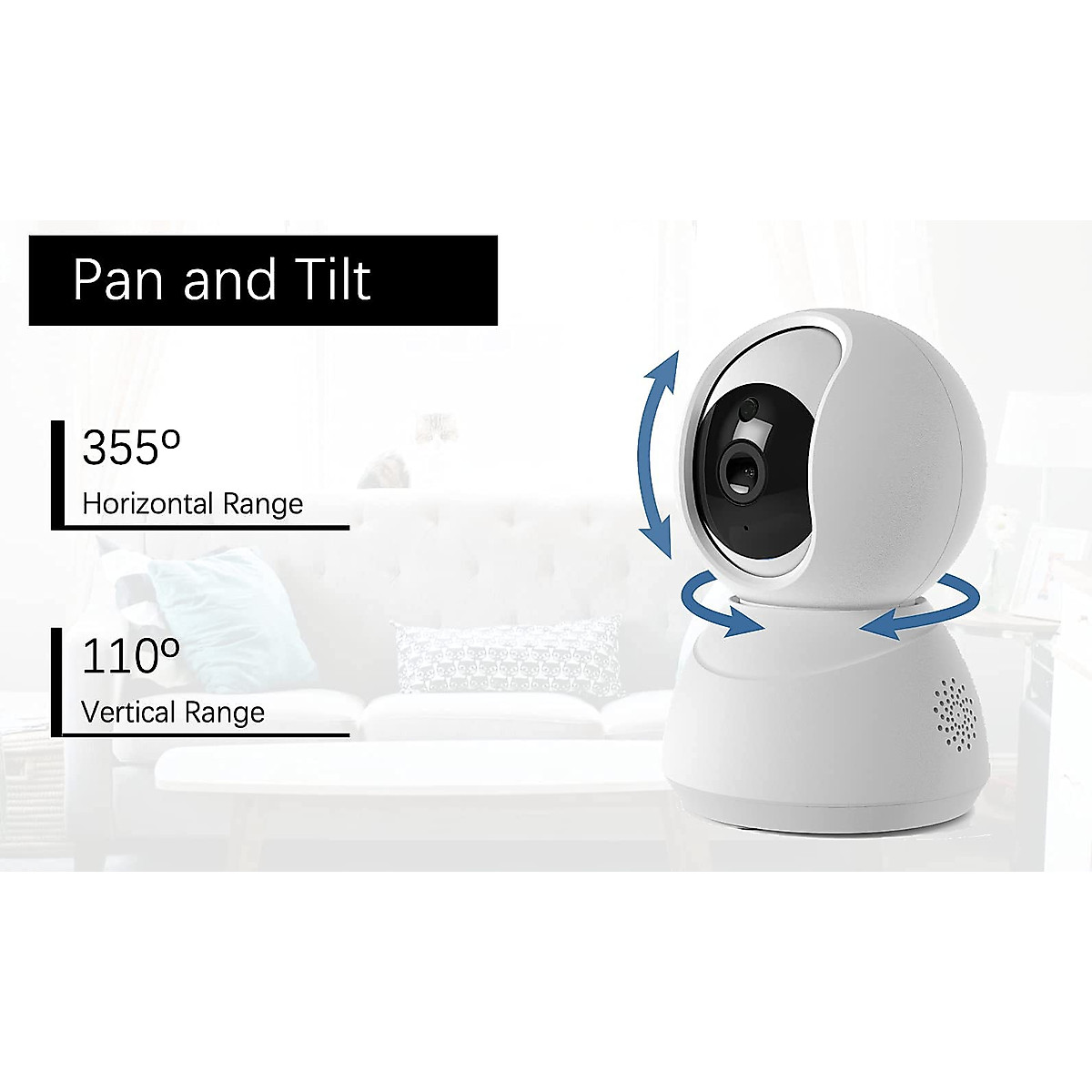 Home Security Camera System 1080P HD Indoor Smart Pan/Tilt Cam, Motion-Activated with 2.4G Wi-Fi, Night Vision - Compatible with Alexa and Google Assistant