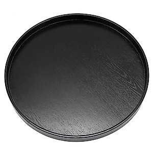 Food Serving Tray Wooden Round Anti-Slip Black Tea Tray Serving Table for Home Shop Office Bar Use(30cm)