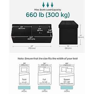 SONGMICS 43 Inches Folding Storage Ottoman Bench, Storage Chest, Foot Rest Stool, Bedroom Bench with Storage, Black ULSF077B01