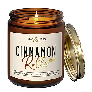 Cinnamon Candle, Fall Candles, Christmas Candles - 'Cinnamon Rolls' Autumn Scented Soy Candles for Home, 9oz Reusable Jar, 50Hr Burn, Made in USA