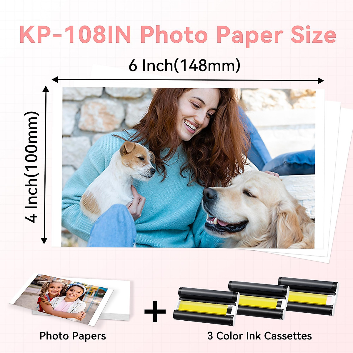 Wonfoucs Compatible for Canon Selphy CP1300 CP1500 Ink and Paper, Compatible for CP1200 CP1000 CP910 CP900 CP810 CP760 CP770 CP780, KP-108IN 3 Color Ink Cartridges and 108 Sheets 4x6 Photo Paper