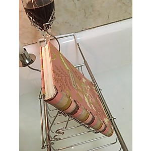 Bathtub Tray Caddy Stainless Steel - Bath Tub Caddy Rack & Organizer with Stand for Book, iPad or Phone - Candle Holder - 2 Wine Holders