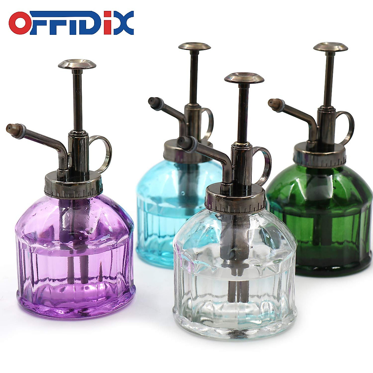 OFFIDIX Glass Spray Bottle,Flower Mister Watering Can Pot 6.3" Tall Spritzer Bronze Plastic Top Pump One Hand Watering Can Indoor Plant Mister Spray Bottle for Garden, Plants, Cleaning