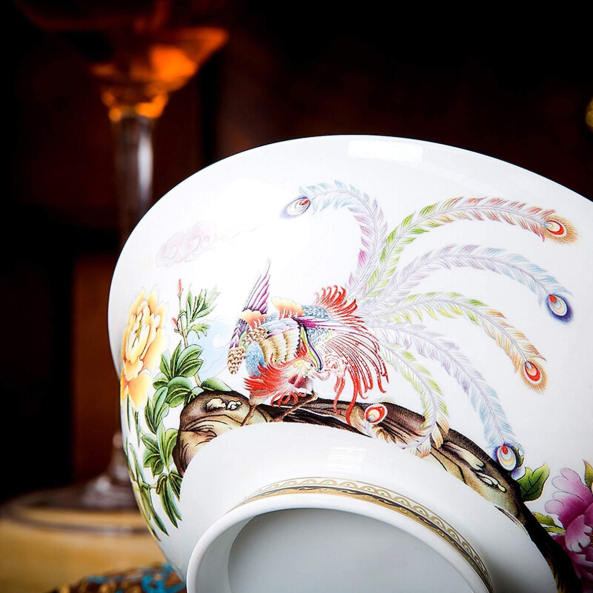 Dinner SetsClassic Pottery Tableware,Ceramics Dinnerware Set, High-end Enamel Porcelain Soup Pot/Plate/Bowl | 50 Pieces Bone China Dinner Sets for Family Gathering and Wedding Gifts