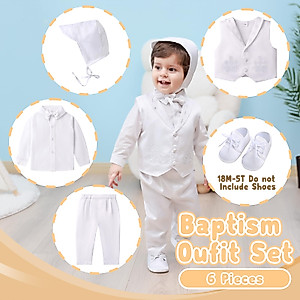 Booulfi Baptism Christening Outfits for Boys, Baby Boy Christening Church Outfit Baptism Gifts 6 Pieces Baby Boy Clothes 0-3 Months Formal Gentelman Baby Suit