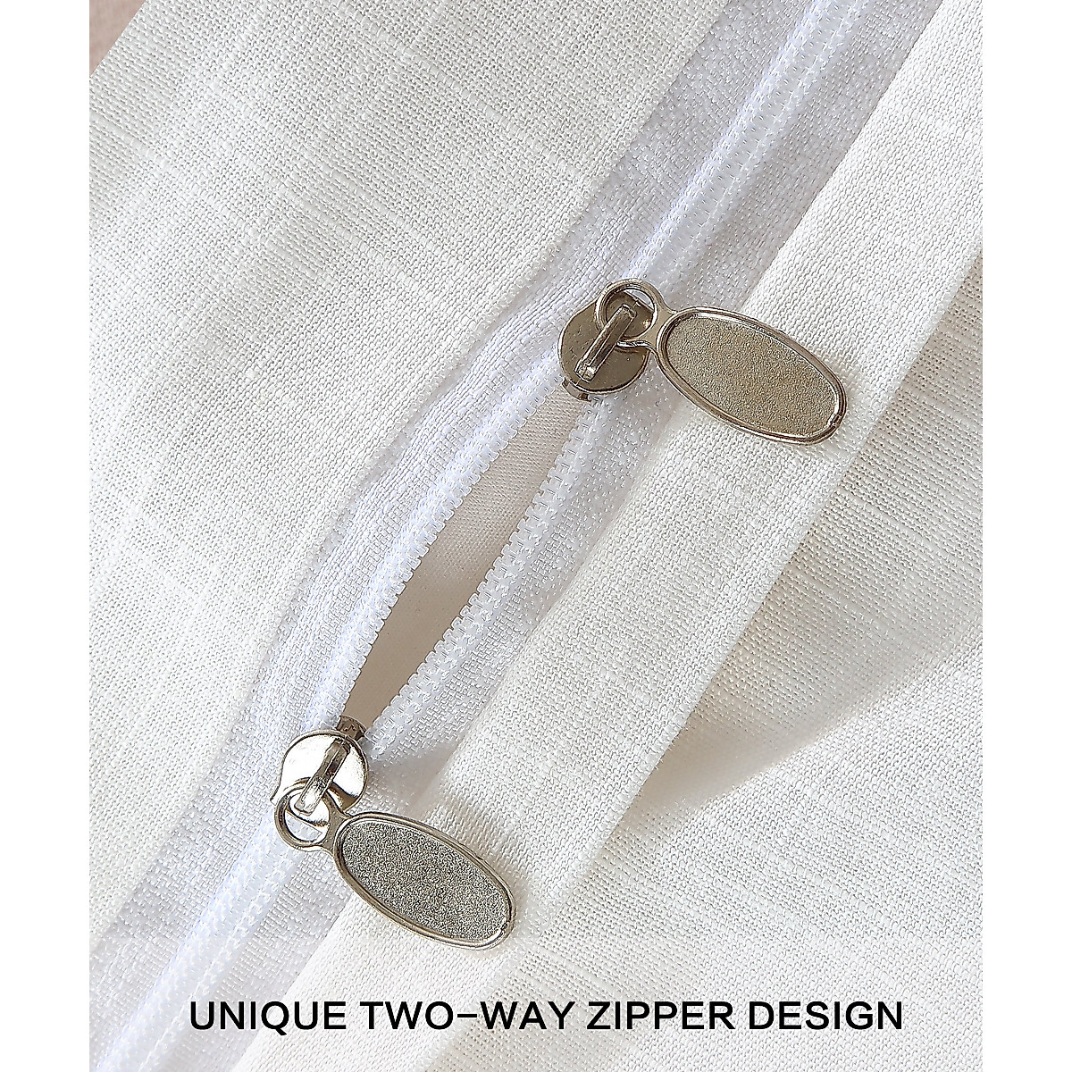 NTBAY Linen 3 Pieces Duvet Cover Set Solid Color with Exquisite Ruffles Design, Breathable, Queen Size, Ivory