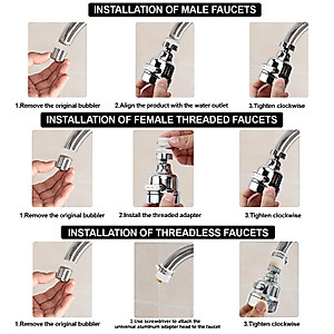 Kitchen Faucet Head Replacement, 360° Faucet Extender 3 Mode Adjustable Kitchen Faucet Spray Universal Aluminum Adapter Anti -Splash Kitchen Sink Accessories