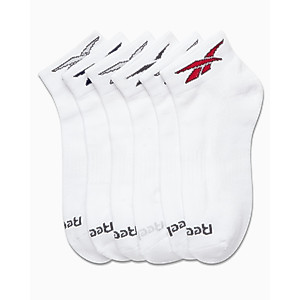 Reebok Men's Quarter Socks - 6 Pack Cushion Quarter Cut Ankle Socks for Men - Breathable Men's Athletic Socks (Size 6-12.5), Size 6-12.5, White Logo