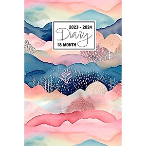 2023 - 2024: 18 Month Diary A5 Week to View on 2 Pages Weekly Journal Agenda WO2P Planner Jul 23 to Dec 24 Horizontal | Moon Phases US & UK Holidays ... Dreamy Pink And Teal Abstract Forest Scene