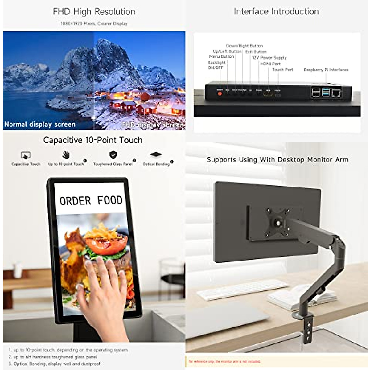 waveshare 21.5inch Capacitive Touch Monitor, 1080×1920 Full HD, Compatible with Raspberry Pi/Jetson Nano/PC-Monitor+ PI4B-2GB