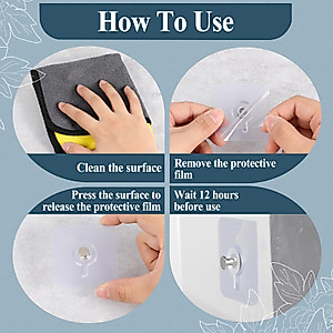 20 Pack Heavy Duty Drill Free Adhesive Hooks for Hanging, No-Trace Sticker Wall Frame Picture Hangers Without Nails, Transparent Stick on Hooks with Waterproof and Oilproof for Kitchen, Bathroom