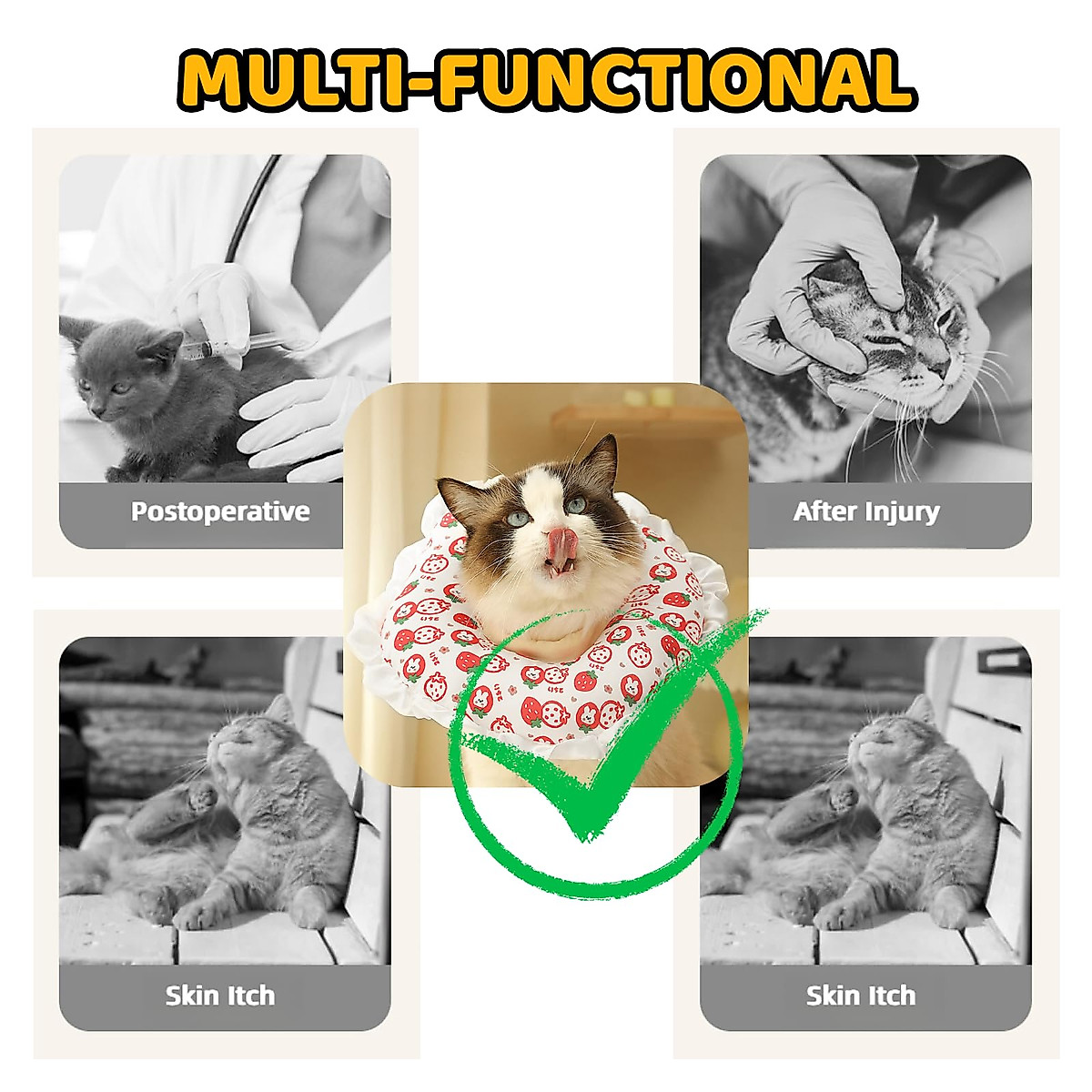 Cute Cat Recovery Collar Soft Adjustable Cats Cone Anti-Bite Pet Neck Pillow Easy to Wear Prevent Lick Wound After Surgery Injury (M(14-22lb),Red)