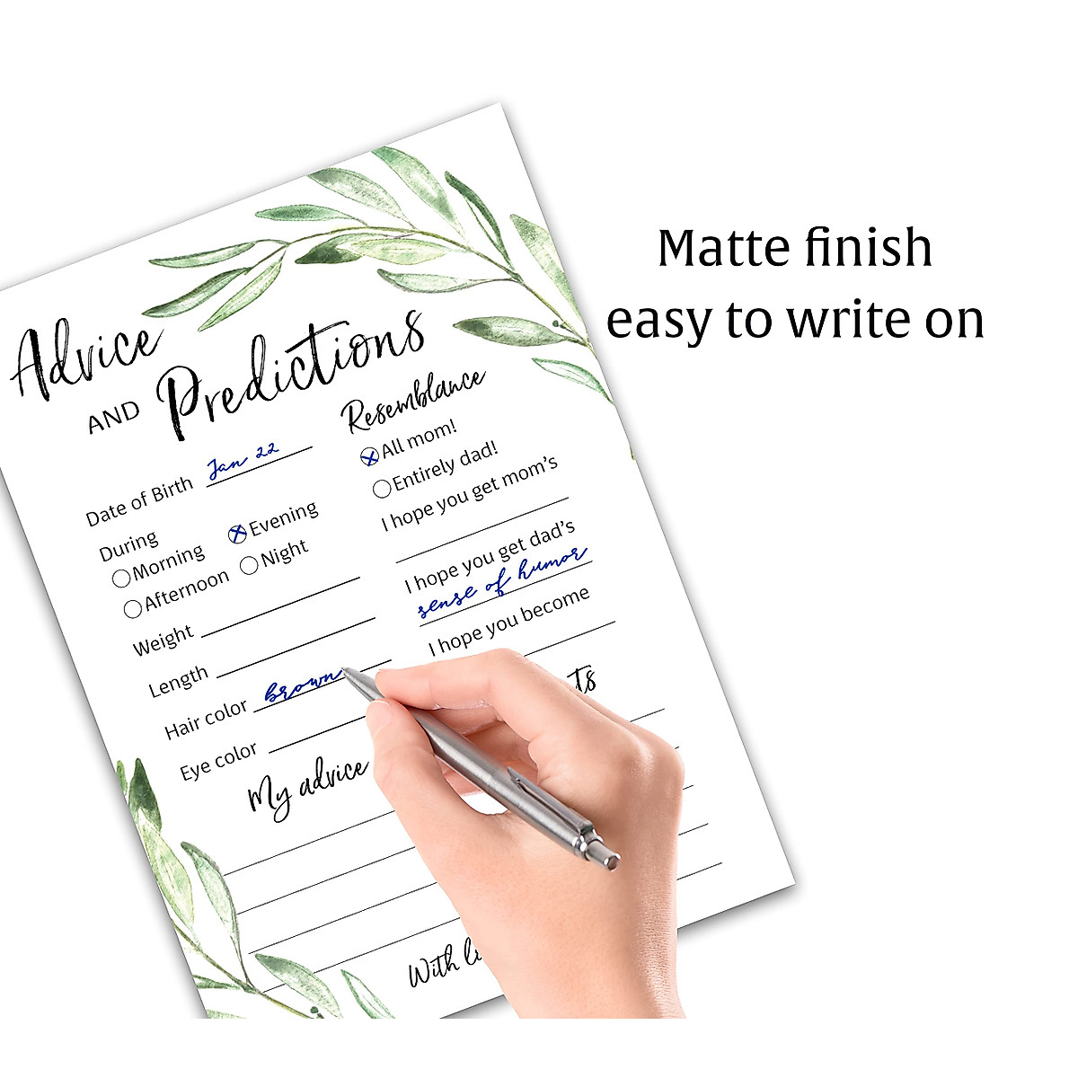 GREENERY Prediction and Advice Cards,Pack of 25, New Parents Mom & Dad to be Mommy & Daddy Message, Rustic Floral Green Olive Branch Couples Coed Shower Activity Keepsake Book G320-PDAV