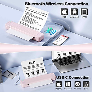 Itari P831 Pink Bluetooth Thermal Transfer Printer, Portable Printers Wireless for Travel, 300DPI Inkless Printer with 2 Roll Exclusive Thermal Transfer Ribbon