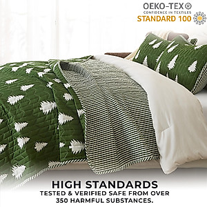 Great Bay Home Full/Queen Reversible Rustic Lodge Olive Bedspread Quilt with Shams - All Season Cabin Coverlet Bedding Set (includes 1 Quilt, 2 Pillow Shams)