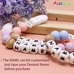 Ausbay Personalized Stroller Clip with Name, Unisex Baby Gifts for Newborn (Light Pink)