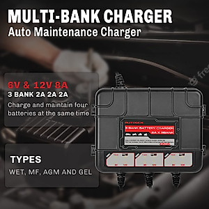 AUTOGEN 3-Bank Marine Battery Charger, 6-Amp (2-Amp Per Bank) Smart Battery Trickle Charger Maintainer, 6V & 12V Onboard Battery Charger and Battery Maintainer