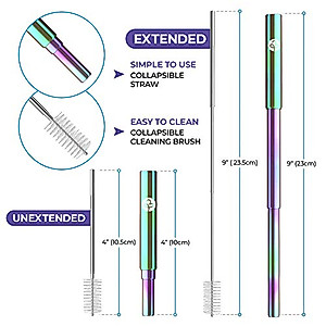 Conscious Kitchenware Reusable Metal Straws With Case - Portable And Collapsible Drinking Straw. Telescopic Stainless Steel Straw with Aluminium Travel Case and Cleaning Brush (Rose Gold)
