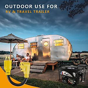 3 Prong RV Generator Adapter Cord,NEMA L5-30P to TT-30R,30 Amp 125V Generator to RV Adapter with 1FT,Heavy Duty SJTW 10/3 Cord, Yellow