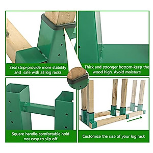 LARNORJE 2 x 2 inch Firewood Log Rack Bracket Kit - 2 Pack Log Storage Holder, Heavy Duty Steel Wood Stacker Adjustable Length for Outdoor Indoor Patio Deck, with Seal Strip, Gloves and Screws, Green