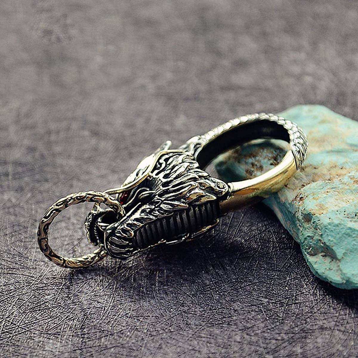 VALICLUD Dragon Head Keychain Vintage Feng Shui Chinese Dragon Bead Key Ring Good Luck Key Holder Car Purse Bag Charm Pendent for Safely Wealth Porsperity Success