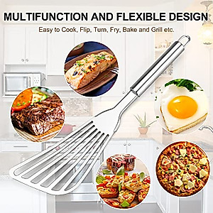 2-Piece Cualork Fish Spatula, Upgrade Metal Spatula, Big Size Spatula Stainless Steel, Premium Kitchen Spatula Set, Thickness Blade Spatulas Turner for Cooking, Flipping, Turning, Frying and Grilling