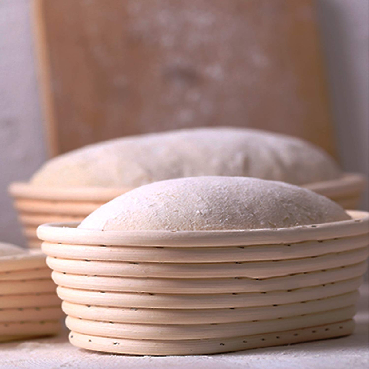 Natural Rattan Oval Proofing Bread Basket 10 Inch Rectangle Banneton Basket for Professional&Home Baker(2 pieces)