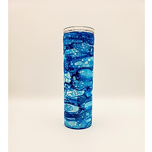 Blue White Pebble Bubble NO Glitter Alcohol Ink 30 oz Skinny Stainless Steel Hot Ice Cold Tumbler Drink Cup HOGG