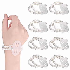 Sibba 8 Pieces Elastic Pearl Wrist Bands Lace Corsage Bracelet Wrist Corsage Bands Wedding Corsages Wristlets DIY Wrist Corsages Accessories for Wedding Festival Beach Party